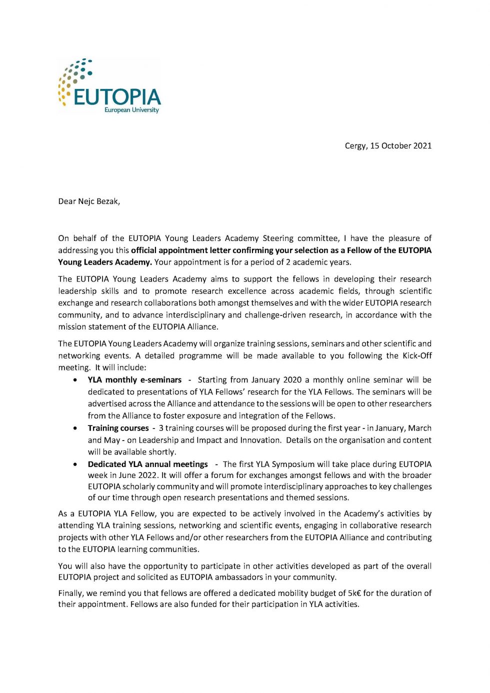 Dr. Bezak appointed to the EUTOPIA Young Leaders Academy. | UNESCO Chair on Water-related ...